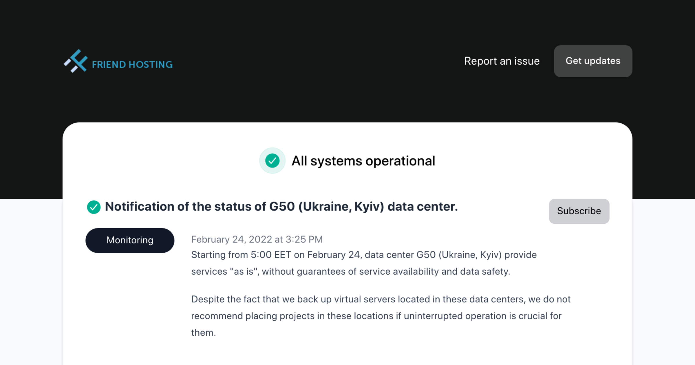 Friendhosting LTD - Status